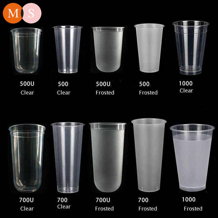 Custom Print Logo 500/700ml Disposable Hard PP Frosted Plastic Bubble Boba Tea Juice Cups with ...