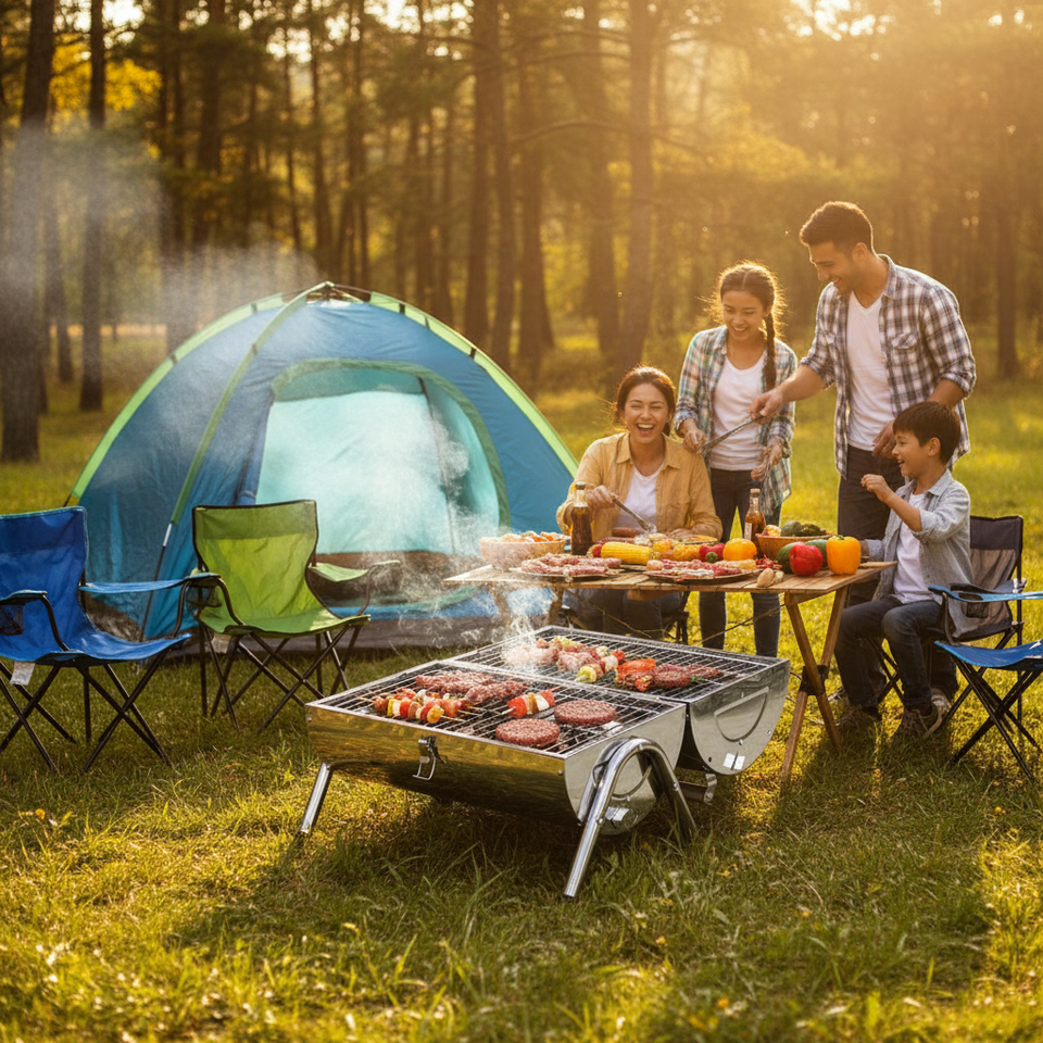 Pink Mini Camping BBQ Grill - Portable Barrel Design, Easy to Clean ...