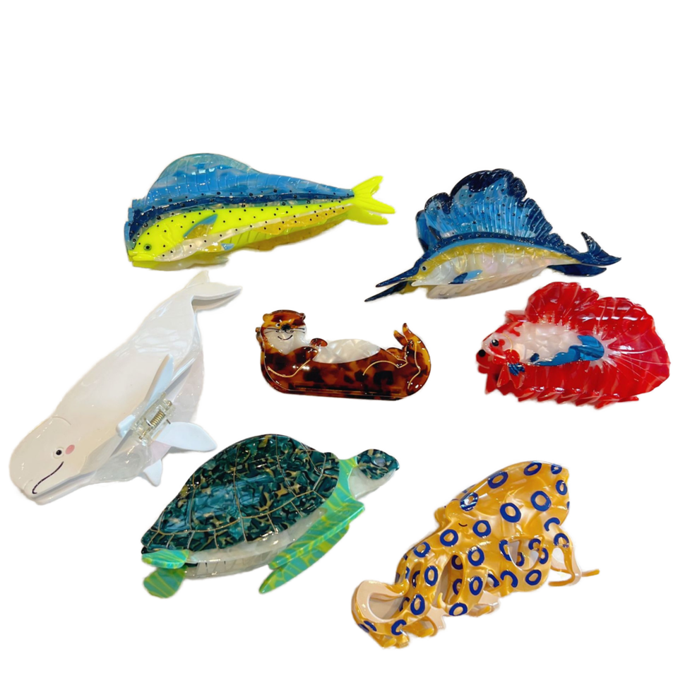 Ocean Series Acetate Hair Claw Clips Cute Turtle Dolphin Goldfish Hair ...