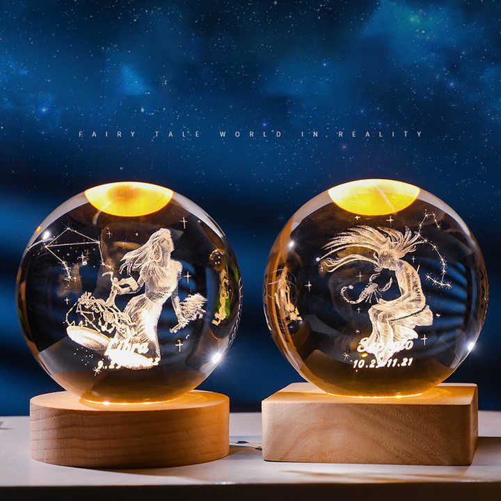 OEM 3D Carved Crystal Star Solar System Table Lamp Wood Base Children ...