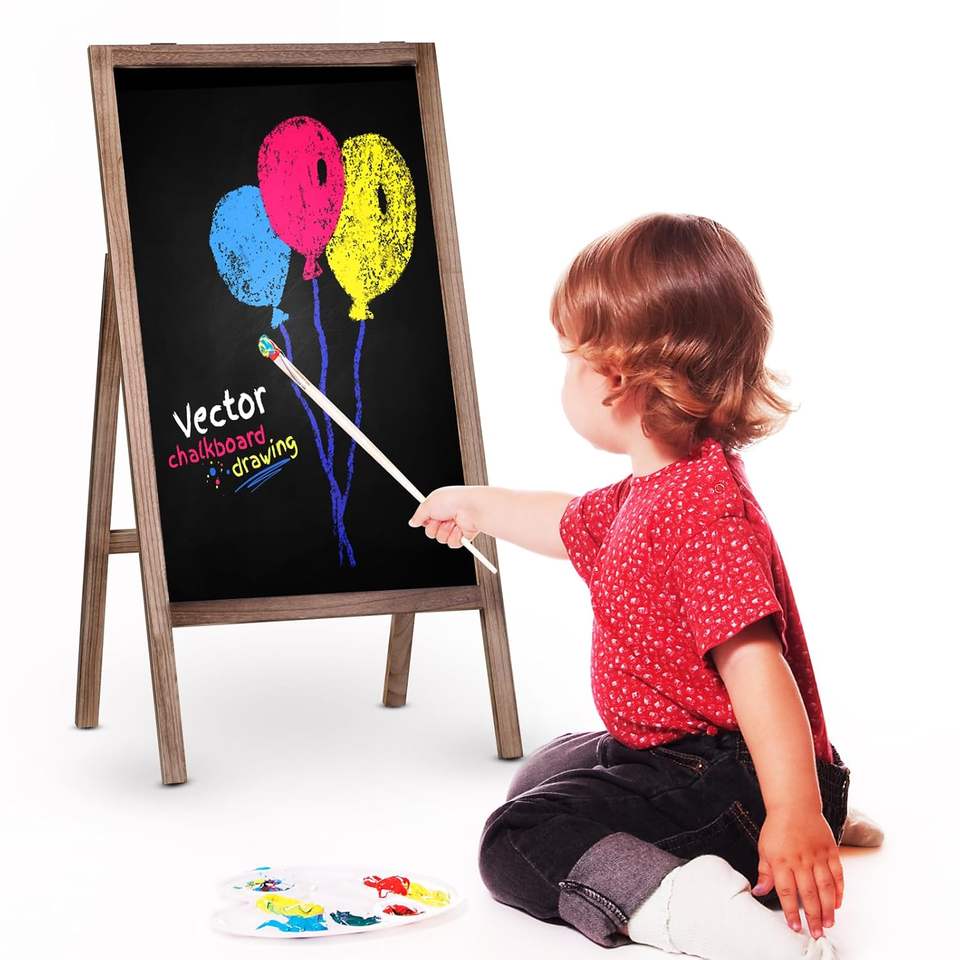 Art Deco Vertical Blackboard Easel Wooden Frame Standing Durable Back ...