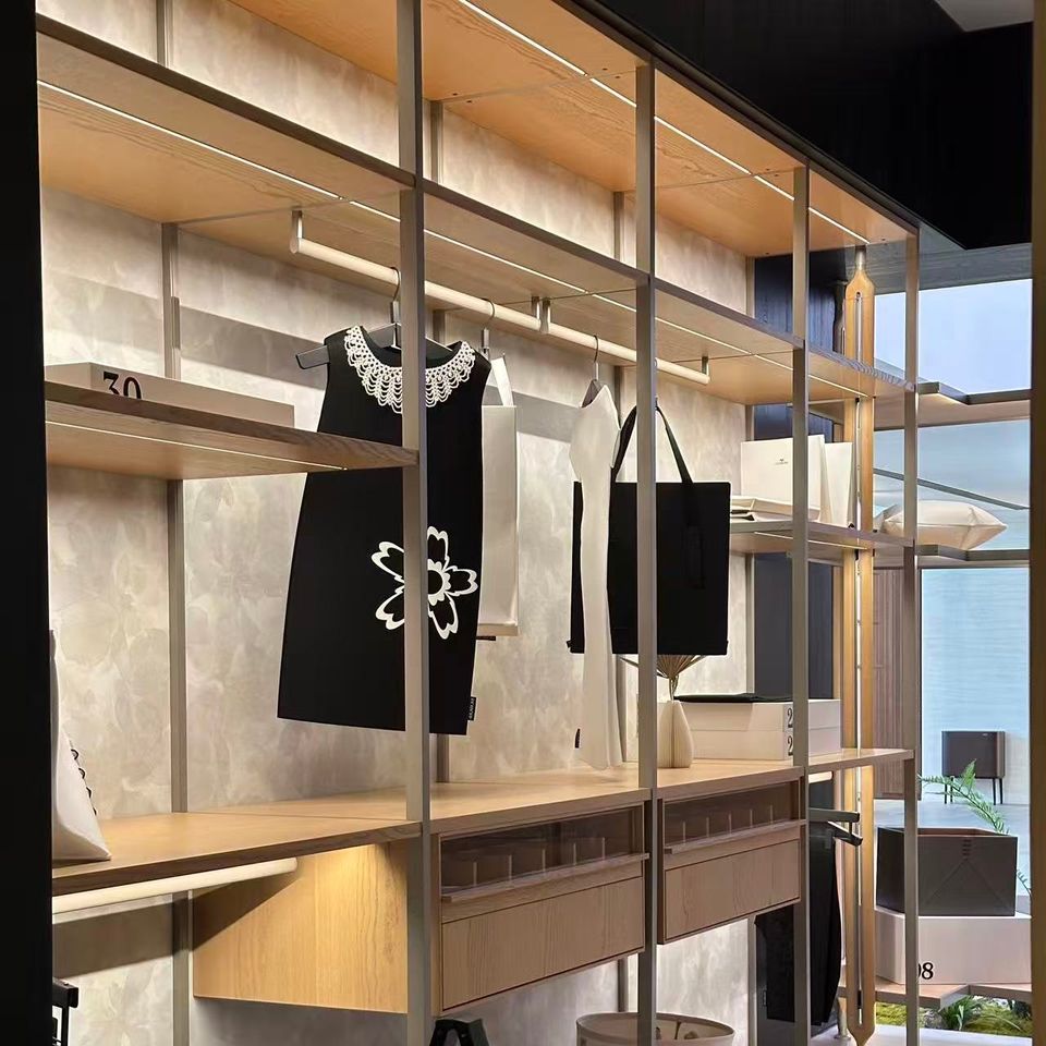 Aluminum Wood Open Wardrobe System Decorative Back Panel Light Luxury ...