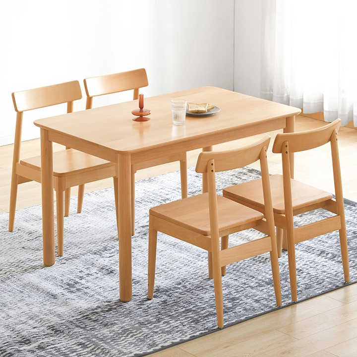 F6111 Solid Beech Wood Dining Table Set - Modern Nordic Style