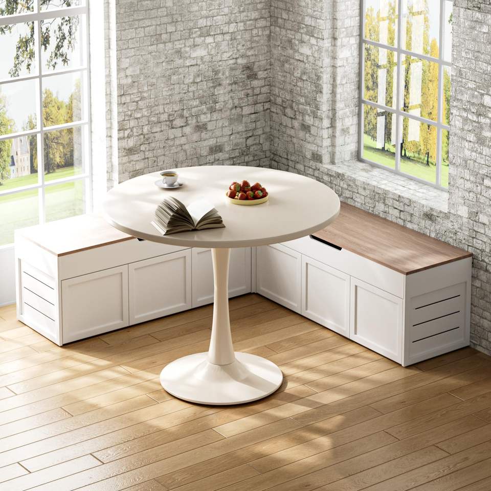 Wooden Corner Breakfast Nook Bench with Hidden Storage for Dining Room ...