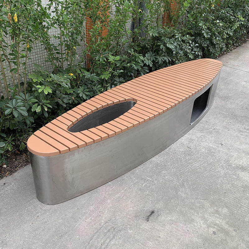 Outdoor Bench with Planter Park Furniture Oval Shape Customized Size ...