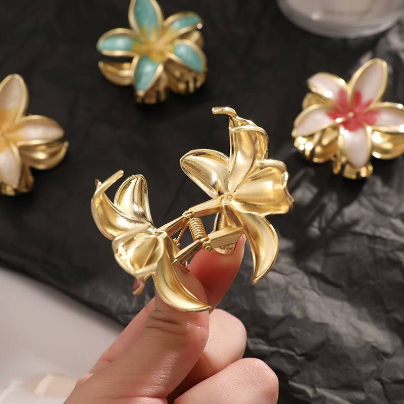 3PCS Alloy Hair Clip Set - Colorful Plumeria Flower Metal Claw Clips ...