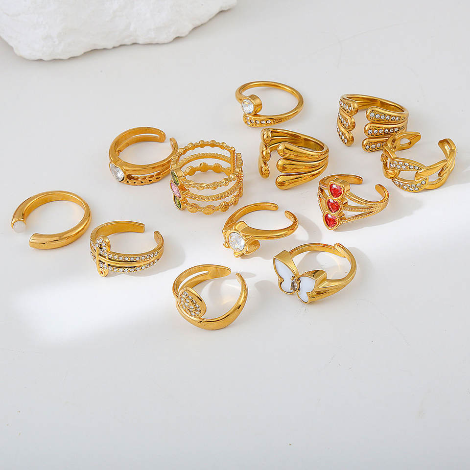 Irregular Opening Heart Shape 18K Gold Plated Stainless Steel Zircon ...