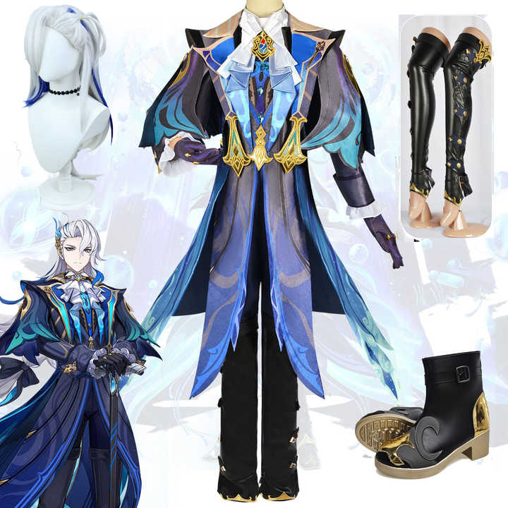 Neuvillett Cosplay Genshin Impact Costume Wig Fontaine Chief Justice ...