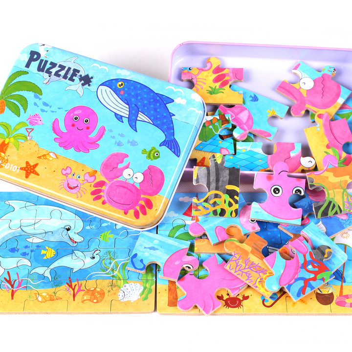 Cartoon 4-in-1 DIY Educational Jigsaw Puzzle Toy Iron Boxed Games for 2 ...