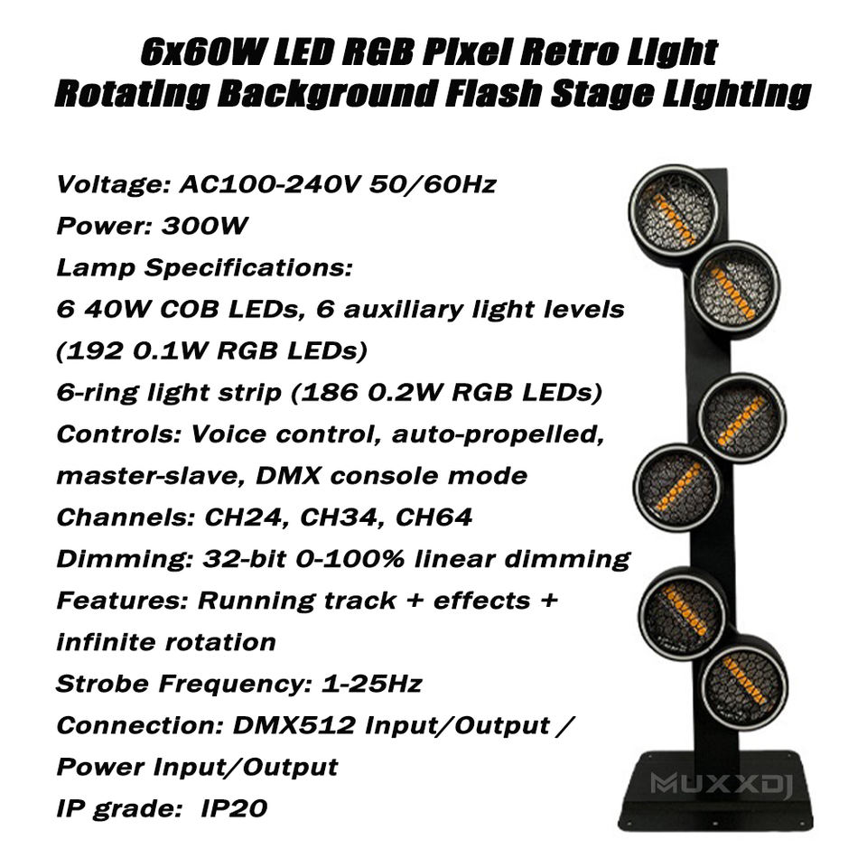 6*60W LED RGB Pixel Retro Light Rotating Background Flash Stage ...