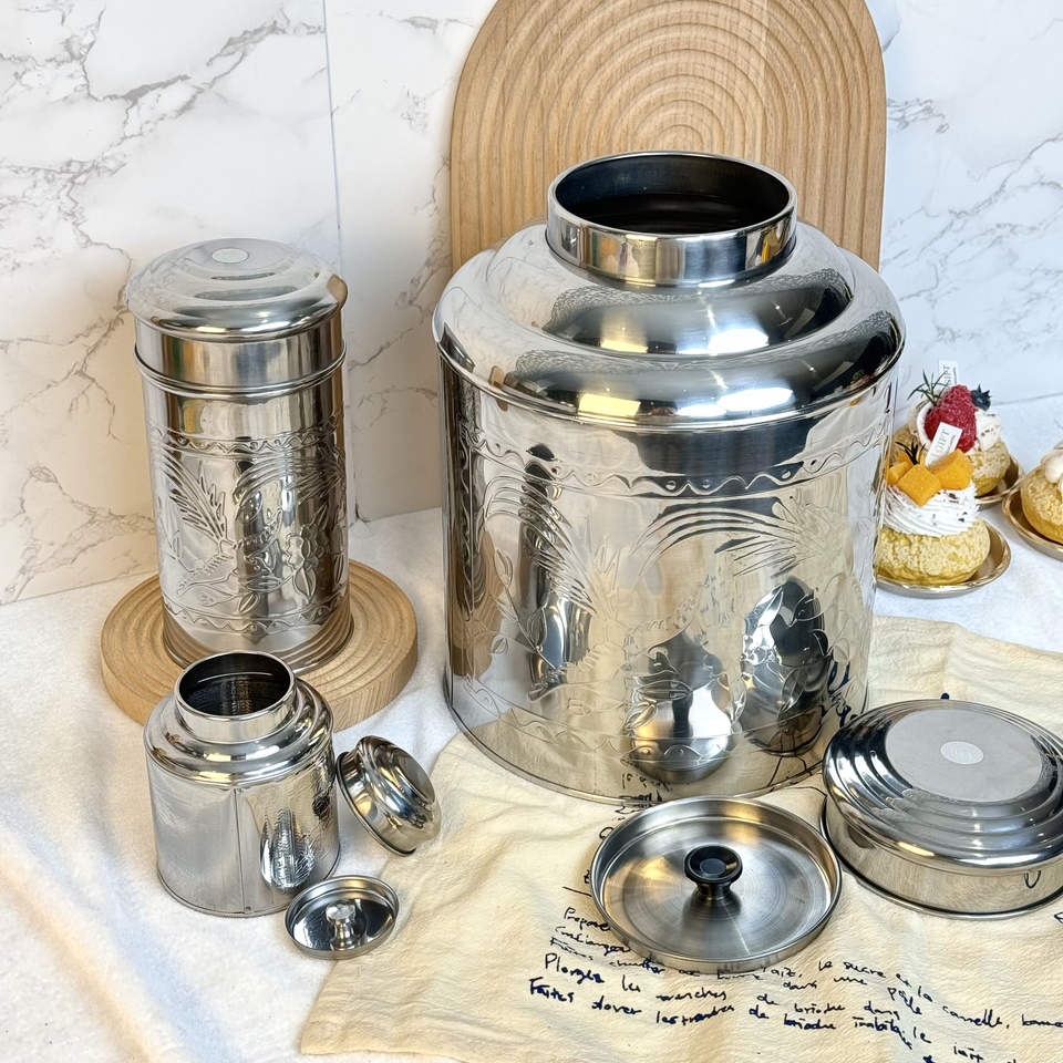 Zhenneng 1000g Stainless Steel Double Lid Tea Caddy - Airtight Food ...