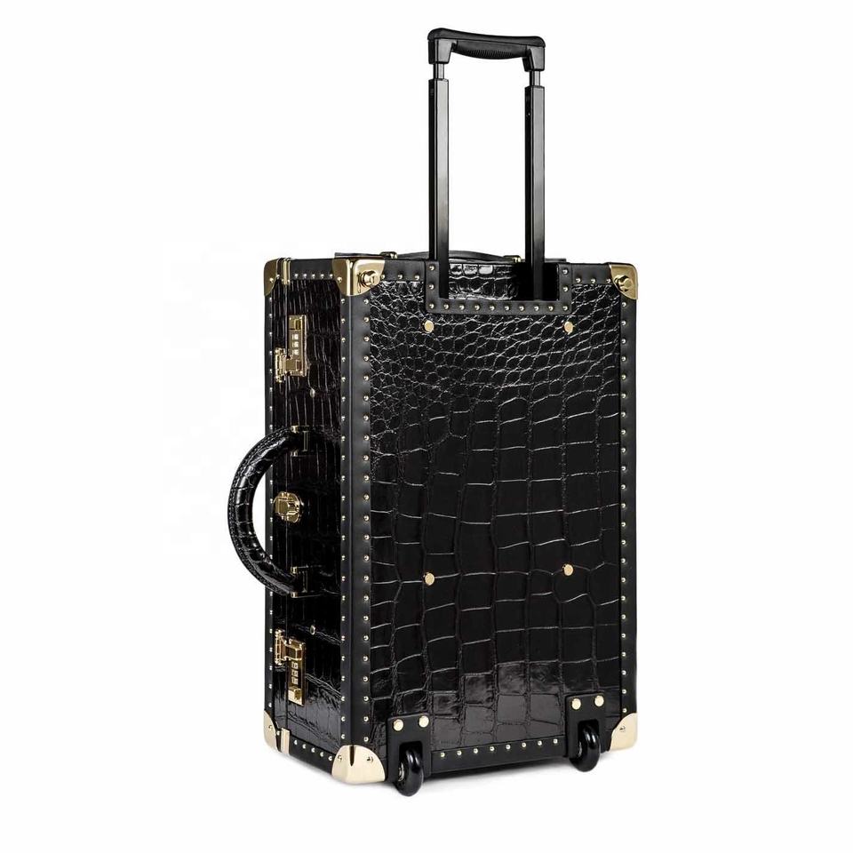 Handmade Elegant Leather Trolley Suitcase for Travelling