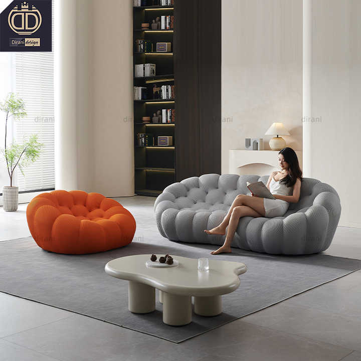 Grey Small Modern Puff Bubble Comfy Living Room Sofa