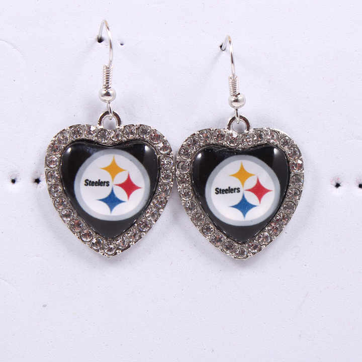 Wholesale NFL Rhinestone Heart Shape American Football Earrings