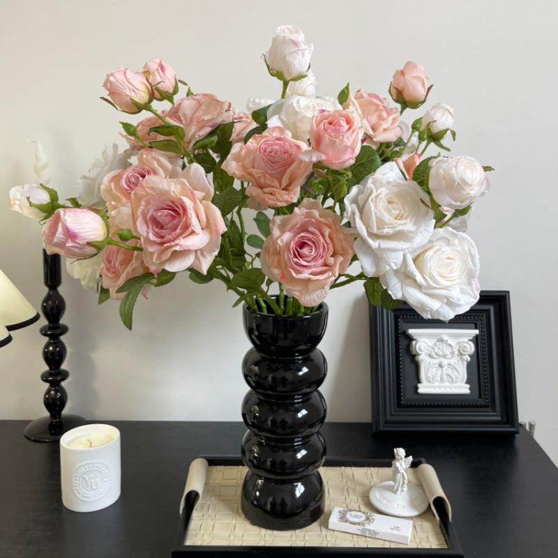 3-Tier Frayed Edge Rose Artificial Flower Modern Autumn Multi-Head ...