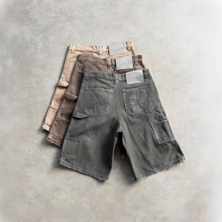 Men's High Street Custom Factory Distress Wash Shorts Denim Duck Canvas ...