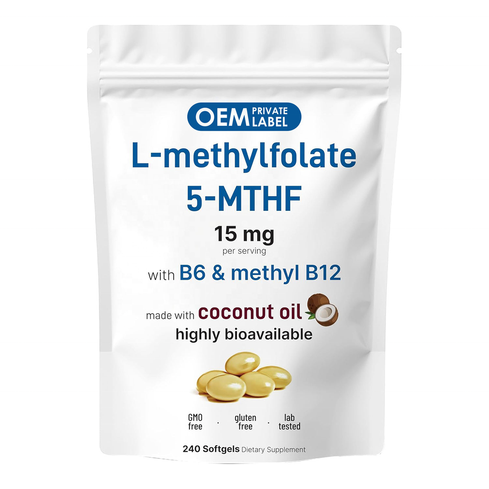 OEM 15mg L Methylfolate Softgel Capsules B6 Methyl B12 Coconut Oil 5 ...