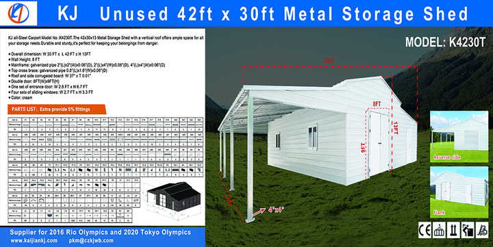 KJ Prefab Metal Garage Shed 42' x 30' - Durable Storage Solution for ...