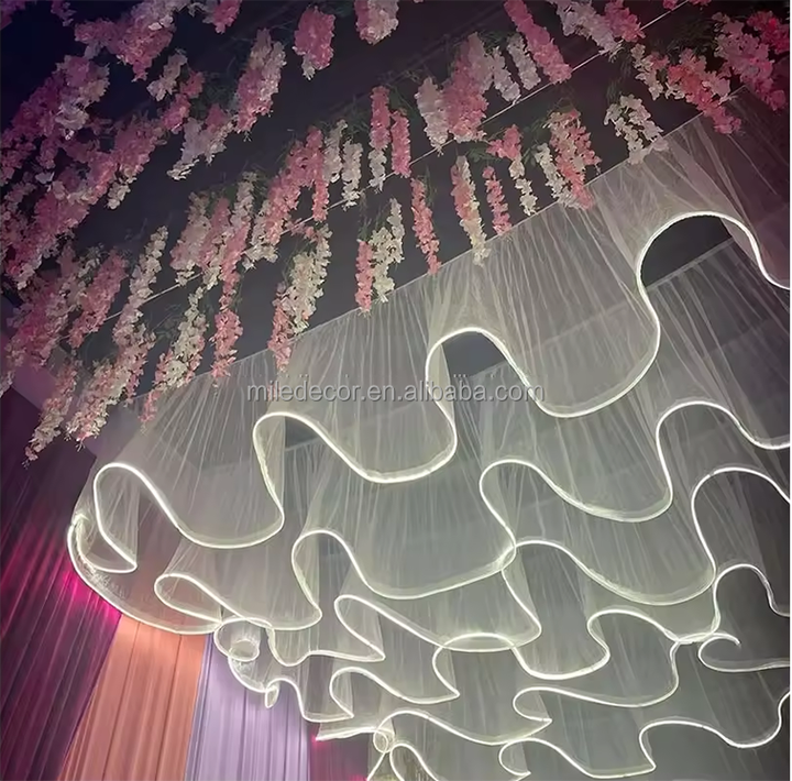 Customized Rgb Led Ceiling Wedding Ceiling Waves Drapery White Led ...