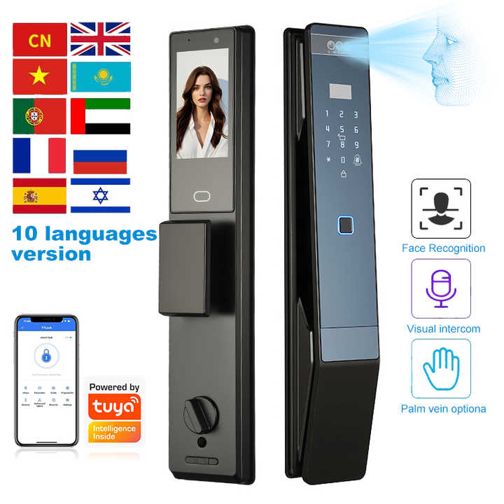 Tuya Fully Automatic Digital Lock Wifi Camera 3D Face Recognition Smart Door Biometric ...