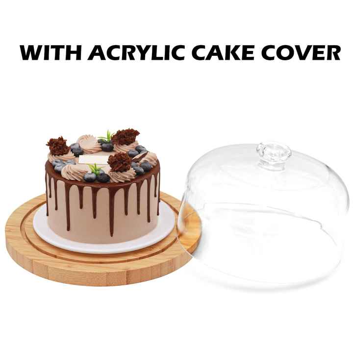 Bamboo Cake Stand Charcuterie Board with Lid Large Serving Acrylic ...