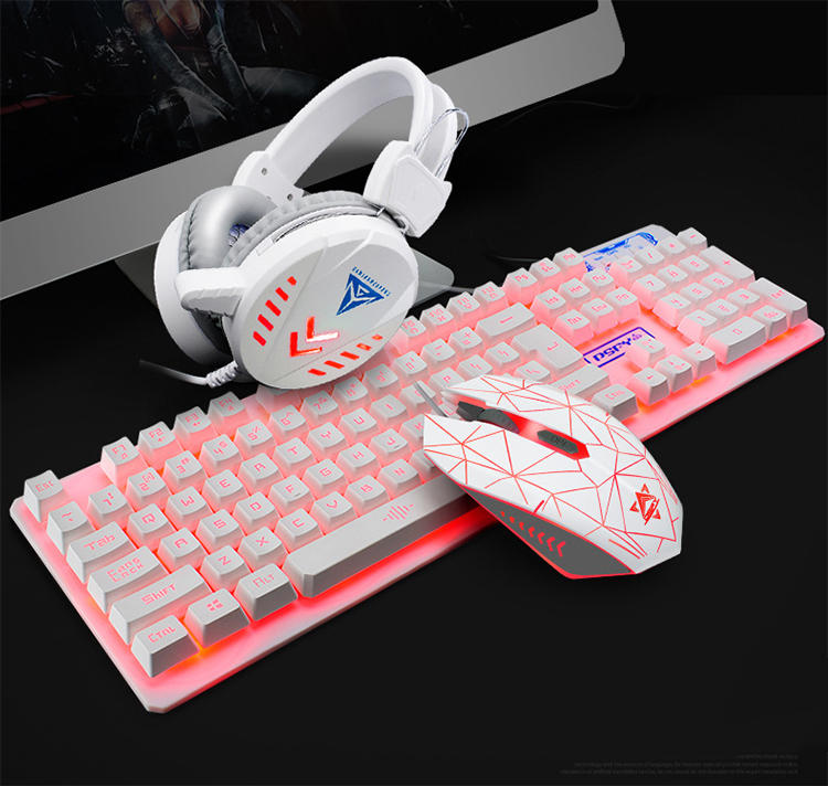 Computer Wired Gaming Mouse Headset Keyboard Set RGB Gaming LED ...