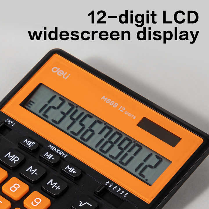 Deli EM888A Widescreen Solar Dual Power 12-Digit Metal Panel Financial ...