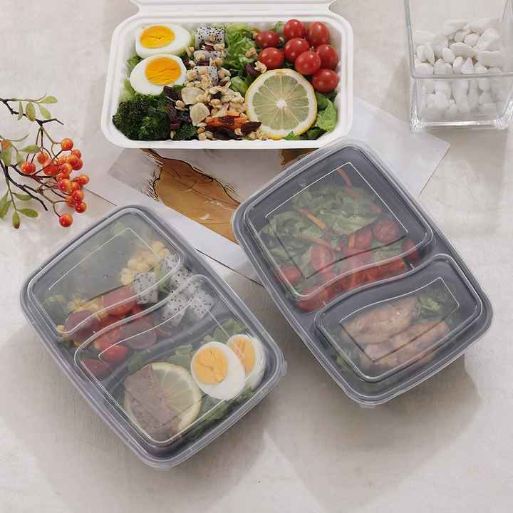 Microwavable Disposable Stir Fry 2 Compartment with Lids Food Storage ...