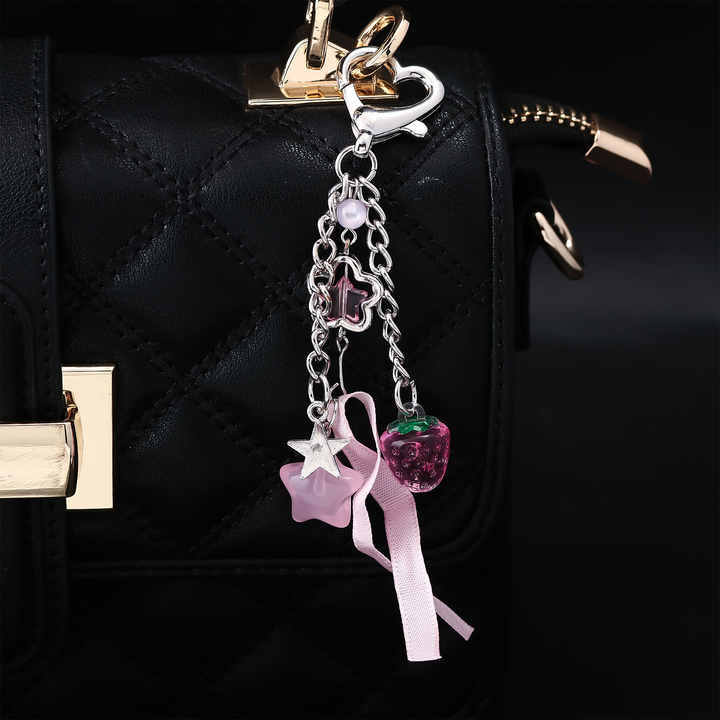 Y2k Fashion Flower Star Love Bow Strawberry Pendant Acrylic Keychain ...