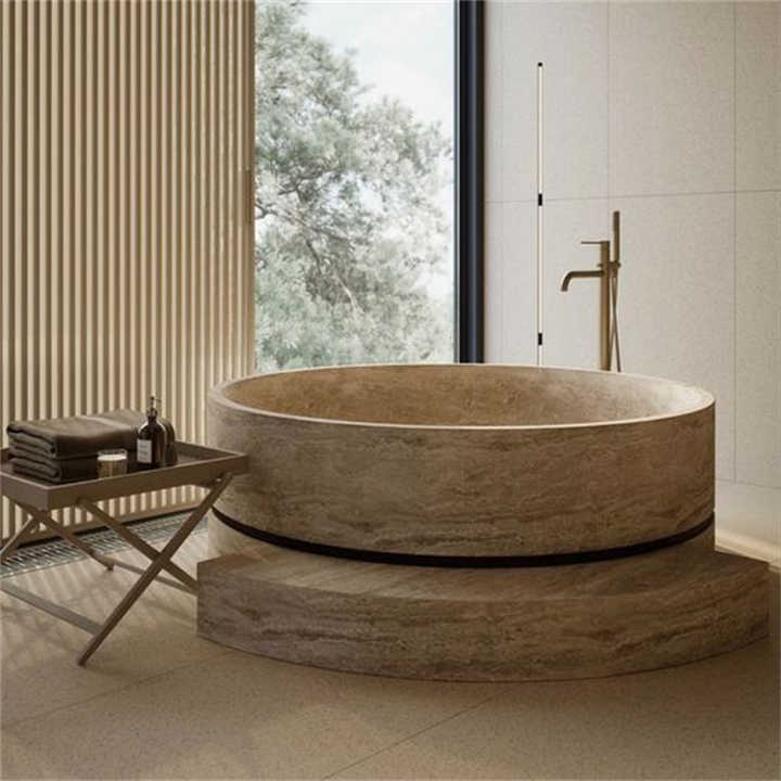 Newstar Bathroom Round Travertine Bathtub Freestanding Solid Marble ...