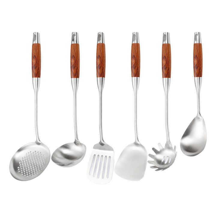 304 Stainless Steel Cooking Tools Spatula Set with Hand-Designed Wooden Handle Small Kitchen ...