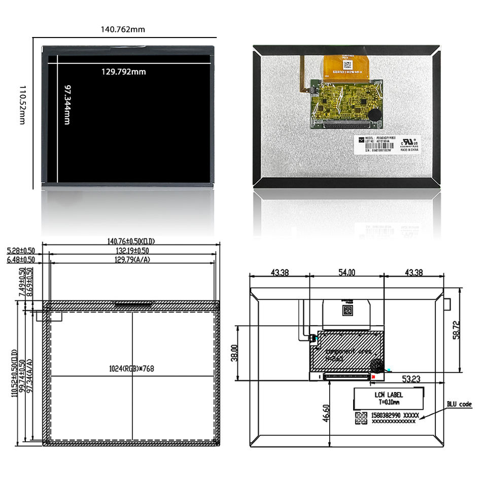 TIANMA P0640XGF1MB00 6.4 Inch 1024X768 High Resolution LCD Assembly ...