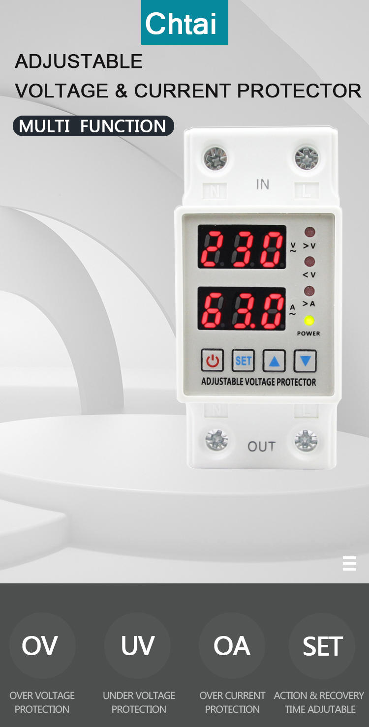 Din Rail Adjustable Digital Voltage Protector 63A 230VAC Overvoltage ...