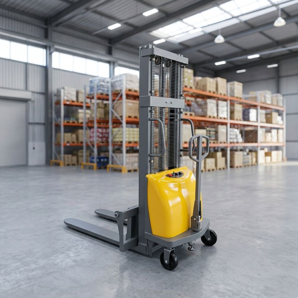 High Lift Electric Stacker 1.5Ton 2m Triplex Mast Emergency Stop Anti ...