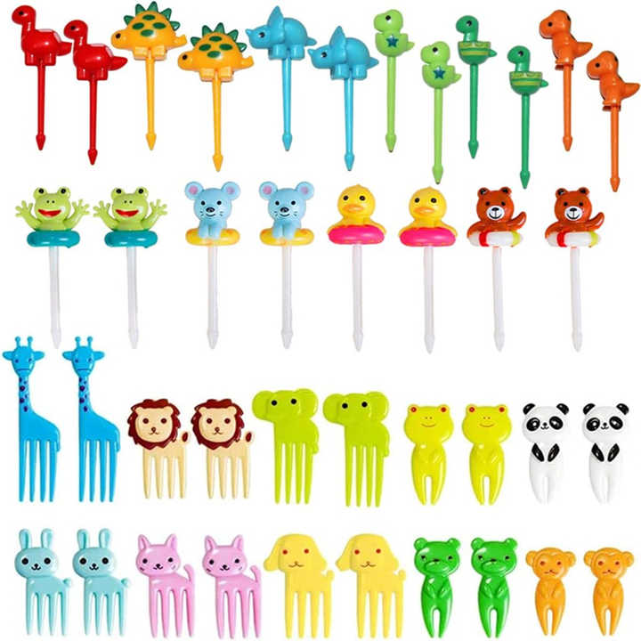 Cartoon Animals Mini Forks Set for Kids Bento Fruit Pick & Toothpick ...
