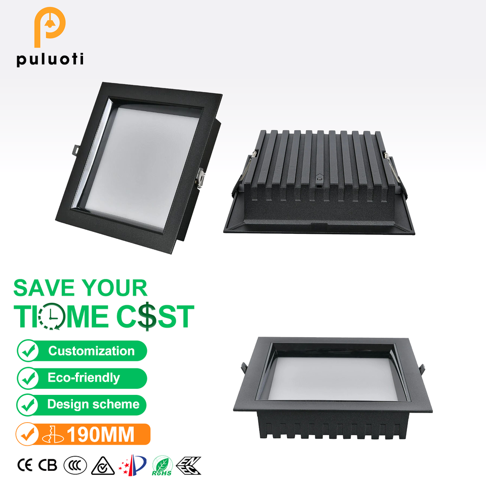 36W LED Recessed Square Downlight 190mm Aperture Aluminum Modern Anti ...