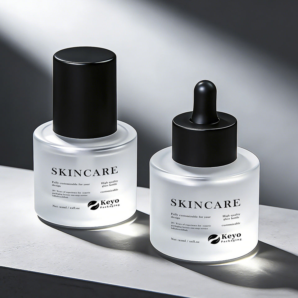 Luxury Design 50ml Cylinder Glass Serum Bottle Matte Black Color ...