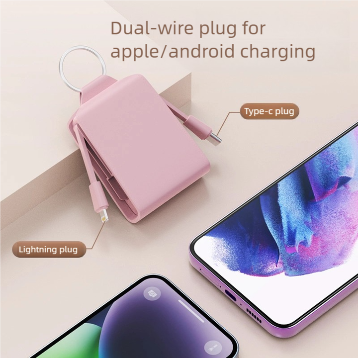 Dual Cable Mini Portable Power Bank Keychain Small Built-In Bank ...