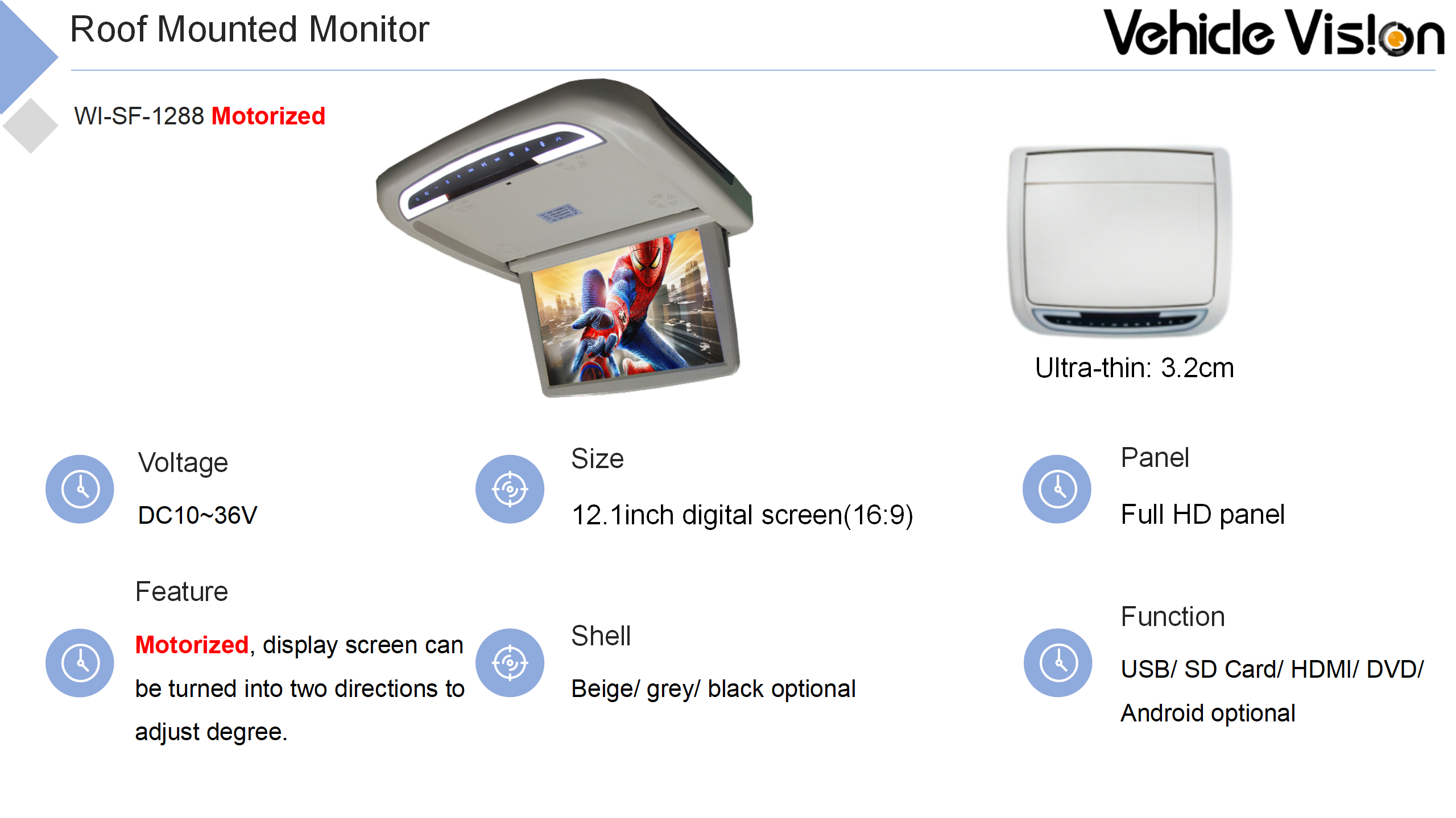 9/10/11/12/13/15/17/18/21 Inch Video Roof Bus Monitor IPS Screen 1080P ...
