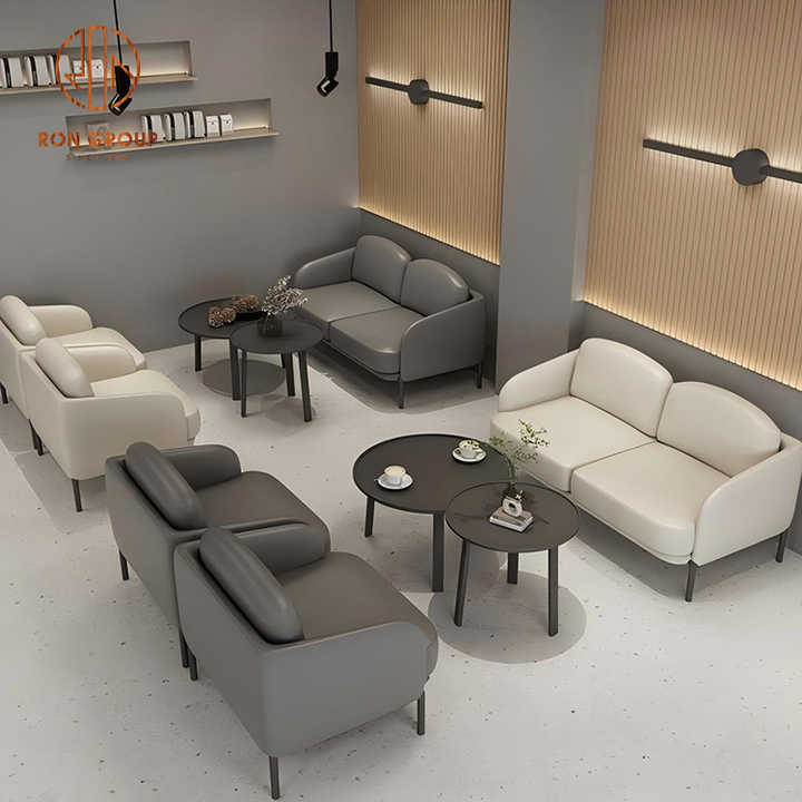 Modern Commercial Restaurant Cafe Furniture Set 2 Light Sofa with Round ...