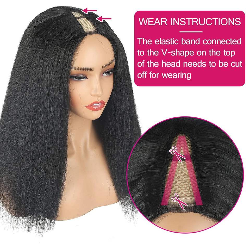 Full Mechanism Yaki Straight V Part Synthetic Hair Wig 12-30 Inches ...