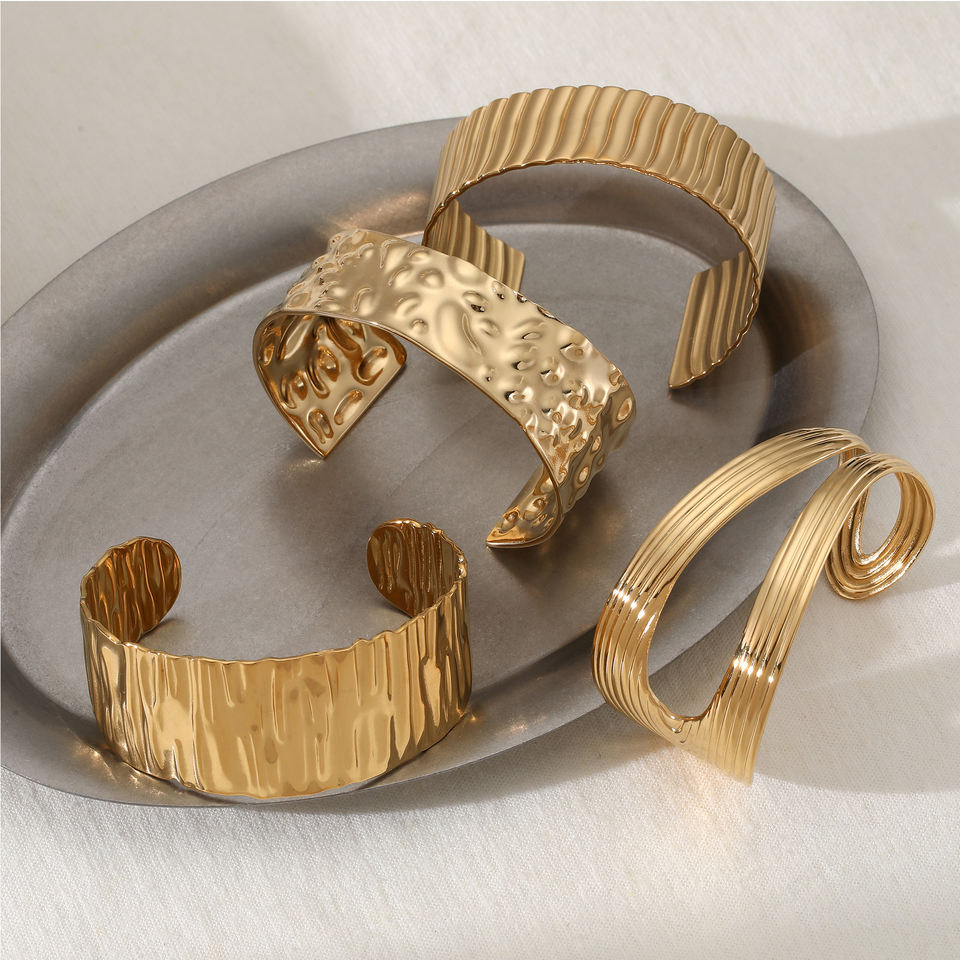 YS Gold Plated Chunky Metal Stainless Steel Bracelets Bangles PVD ...
