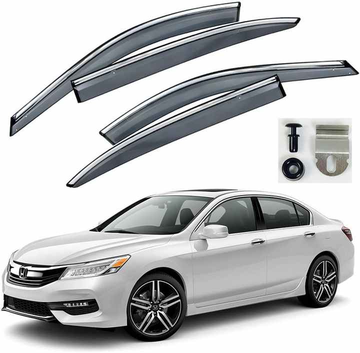 For 2013 2017 Honda Accord Sedan 4 Door Chrome Trim Smoke Tinted Clip On Window Visor