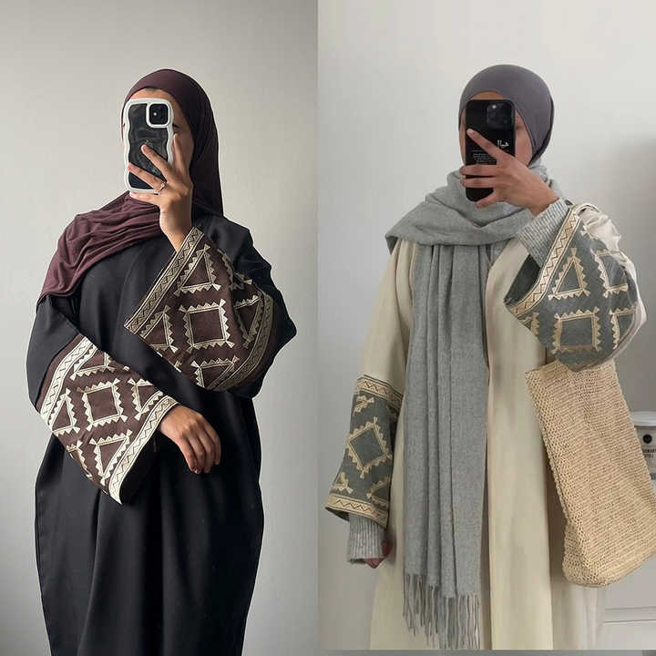 Shop Palestinian Keffiyeh Linen Embroidery Open Abaya
