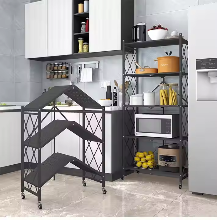Space-Saving Portable Foldable Steel Kitchen Storage Rack Multi-Tier ...