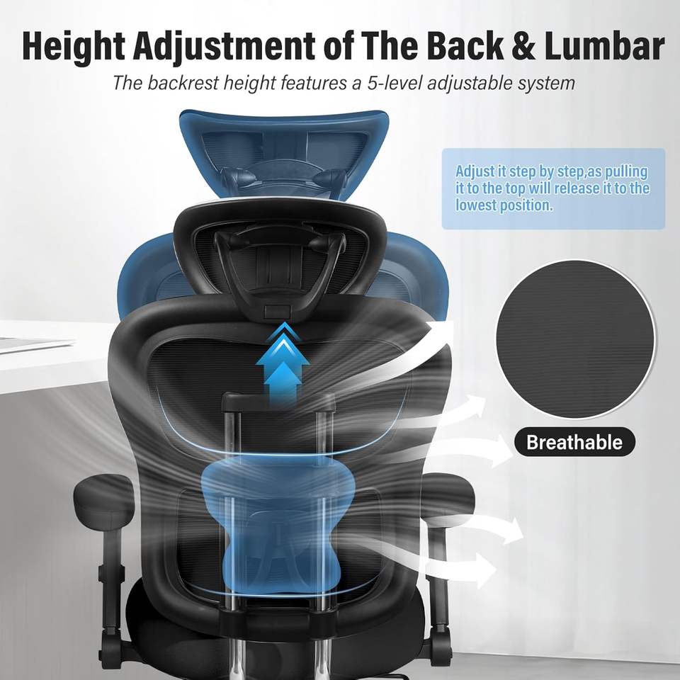 500LBS Big and Tall Office Chair Mesh Breathable,Gaming Chair with ...