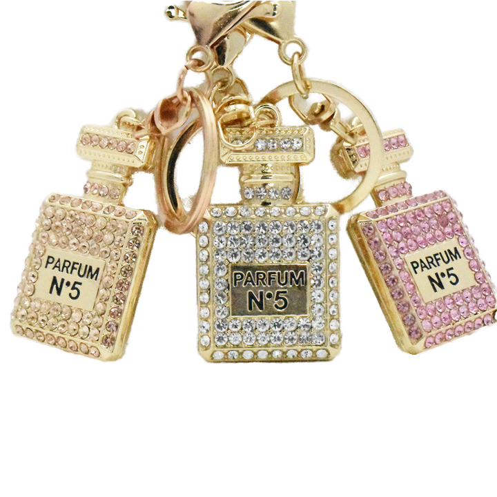 Diamond-Encrusted Perfume Bottle Keychain Women's Cute Metal Bag ...