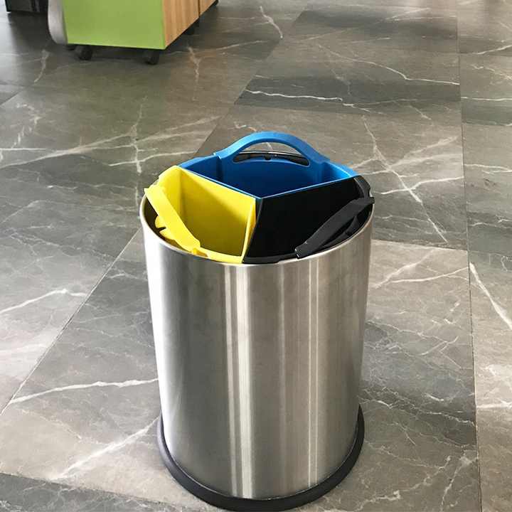 Custom Portable Stainless Steel Trash Bin Combo with 3 Compartments for ...