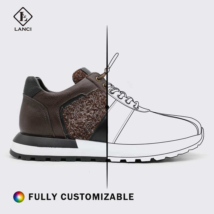 LANCI Men's Comfortable Genuine Leather Casual Running Shoes Sporty ...