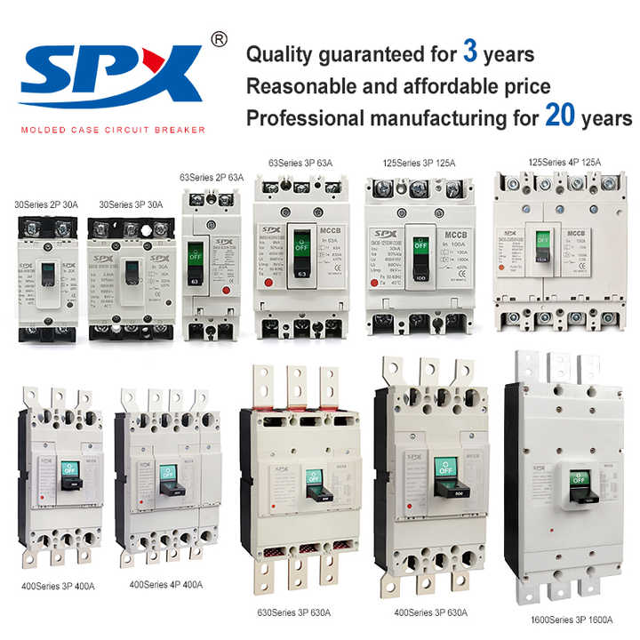 SPX High Quality MCCB Molded Case Circuit Breaker AC/DC 3P 400V 35kA 2P 80A 3P 100A 125A ...